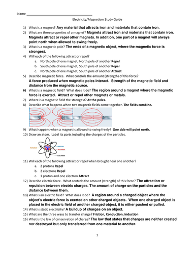 Electricity and Magnetism Study Guide | Teaching Resources