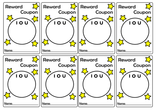Reward Coupon - Teacher IOU Template - 8 per page - Positive Behaviour ...