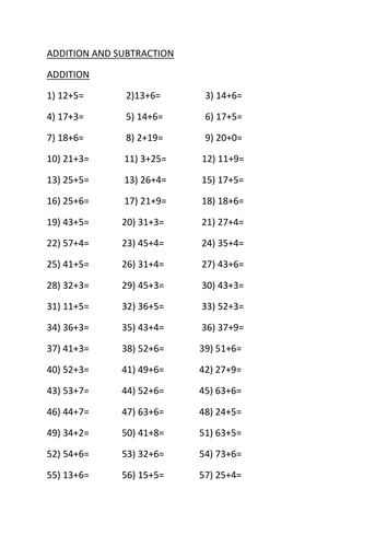Addition and Subtraction | Teaching Resources