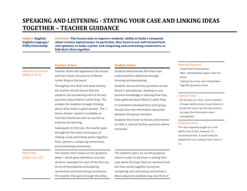 Speaking and Listening - Stating Your Case and Linking Ideas Together ...