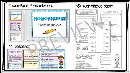 Homophone MEGA BUNDLE - Literacy posters, presentation, worksheets by ...