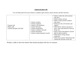 Animal and plant cell sentence building | Teaching Resources