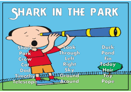 SHARK IN THE PARK STORY TEACHING RESOURCES LITERACY READING EYFS KS 1-2 ...