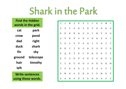 SHARK IN THE PARK STORY TEACHING RESOURCES LITERACY READING EYFS KS 1-2 ...