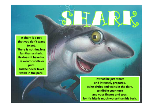 SHARK IN THE PARK STORY TEACHING RESOURCES LITERACY READING EYFS KS 1-2 ...