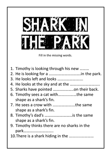 SHARK IN THE PARK STORY TEACHING RESOURCES LITERACY READING EYFS KS 1-2 ...