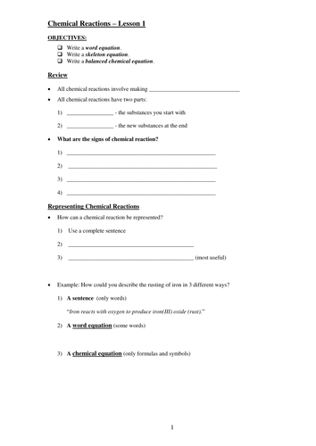 Writing and Balancing Chemical Equations, Introduction to Chemical ...