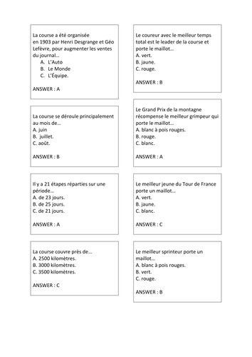 French Teaching Resources. Le Tour de France. Cyclisme. Cycling ...