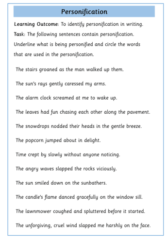 Personification Worksheets | Teaching Resources