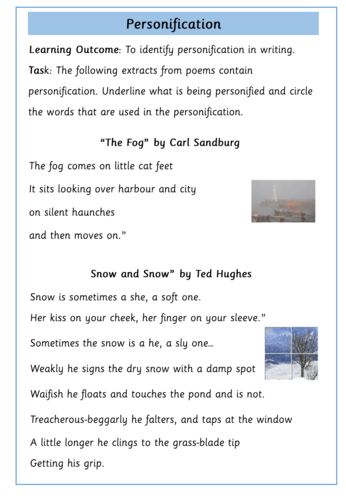 Personification Worksheets | Teaching Resources