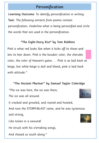 Personification Worksheets | Teaching Resources