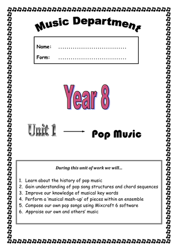 Pop Music Unit Year 8 | Teaching Resources