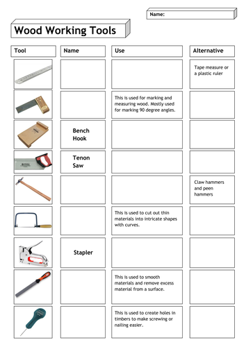 Wood Working Tool Recognition Activity | Teaching Resources