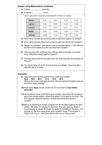 KS2 - time intervals- time difference - word problems - Sats - Year 5 6 ...