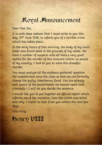 KS2 Tudor Murder Mystery cross-curricular lessons | Teaching Resources