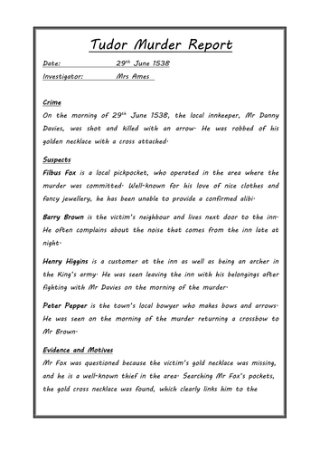 KS2 Tudor Murder Mystery cross-curricular lessons | Teaching Resources