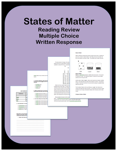States of Matter: Passages and Questions | Teaching Resources