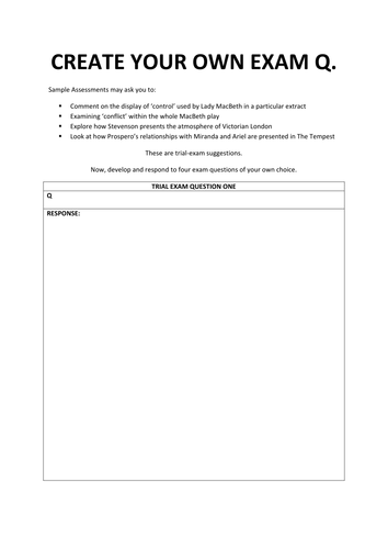 ENGLISH GCSE EXAM: CREATE YOUR OWN EXAM | Teaching Resources