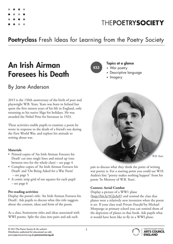 Yeats: An Irish Airman Foresees his Death | Teaching Resources Yeats: An Irish Airman Foresees his Death | Teaching Resources
