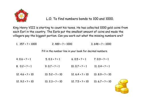 Number Bonds to 1000 and decimals | Teaching Resources