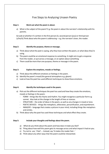 5 steps to analysing unseen poetry | Teaching Resources