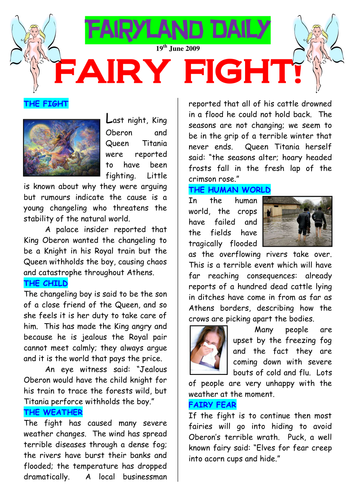 A Midsummer Night's Dream CEL + Newspaper IRL | Teaching Resources