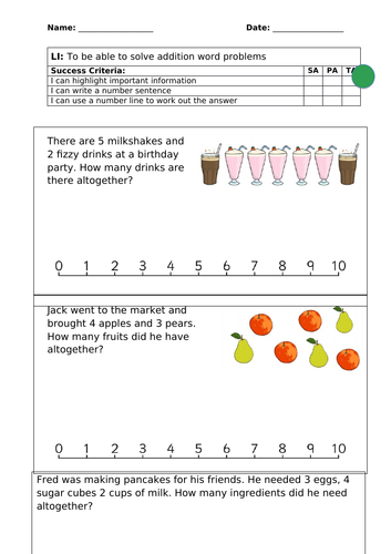 Year 1 - Addition word problems - Differentiated (New Curriculum ...
