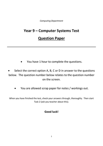Computer Systems Unit of work - Year 9 | Teaching Resources