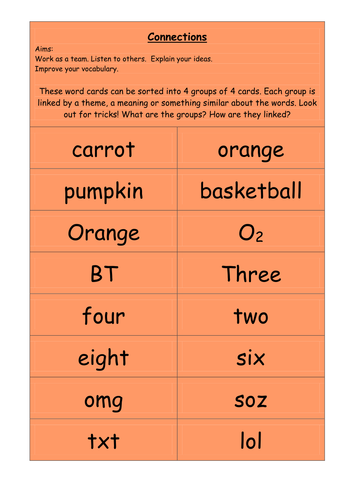 Connections vocabulary game | Teaching Resources