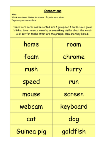 Connections vocabulary game | Teaching Resources