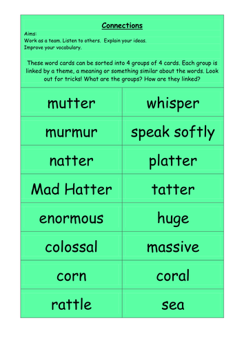 Connections vocabulary game | Teaching Resources