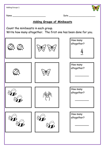 Addition Counting Minibeasts Bugs Insects Worksheets Activities ...