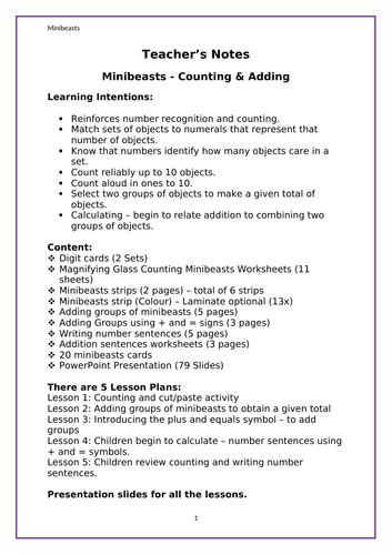Addition Counting Minibeasts Bugs Insects Worksheets Activities ...