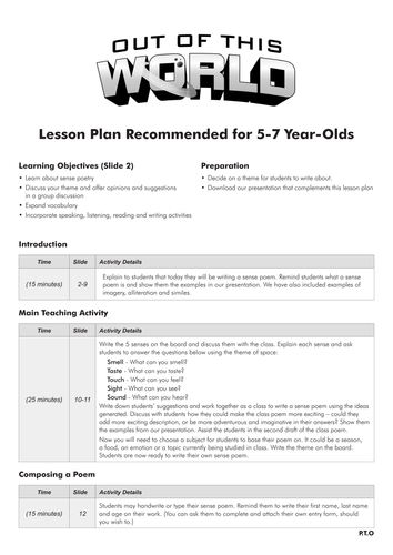 Sense Poetry Writing Lesson Plan | Teaching Resources