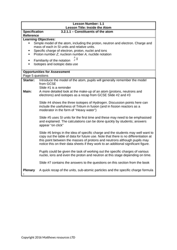 AS-level Physics Lesson - Inside the Atom | Teaching Resources