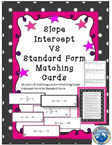 Slope Intercept VS Standard Form Matching Card Set | Teaching Resources