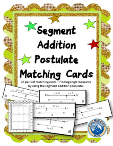 Segment Addition Postulate Matching Card Set | Teaching Resources