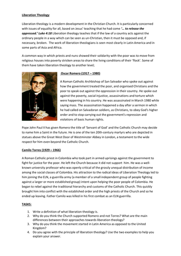 GCSE Lesson- Liberation Theology and Social Injustice | Teaching Resources