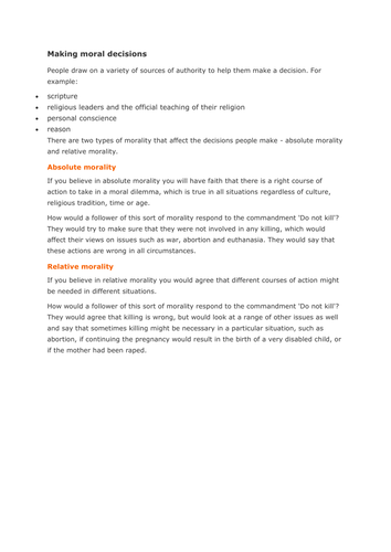 Difference Between Absolute And Relative Morality Teaching Resources