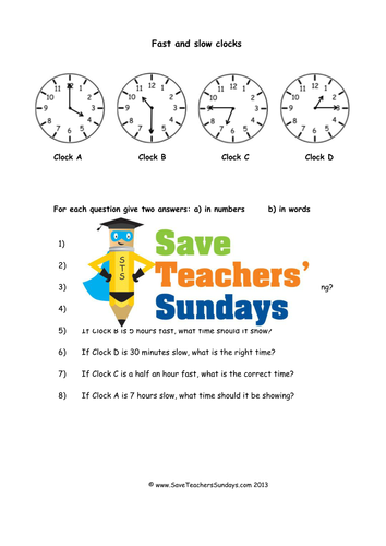 Fast and Slow Clocks KS2 Worksheets, Lesson Plans and PowerPoint ...