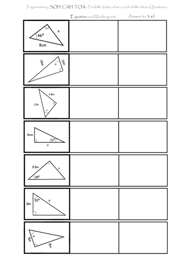 Trigonometry, SOH CAH TOA Consolidation Tasks by DanScovell - Teaching ...