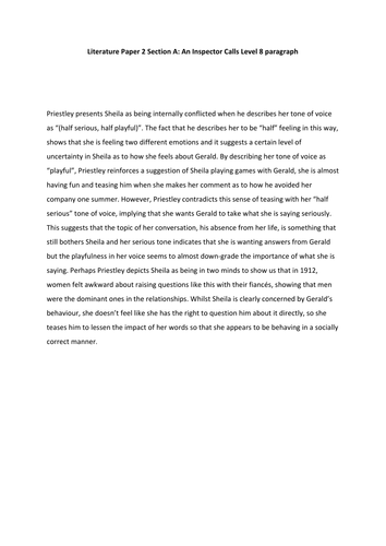 An Inspector Calls exemplar (level 8) complete PEARL paragraph and ...