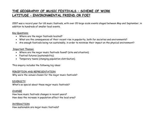 Music Festivals Scheme of work | Teaching Resources