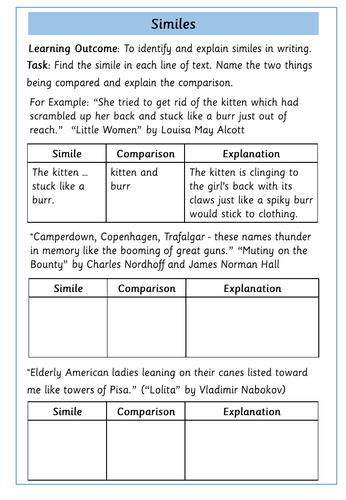 Similes and Metaphors Worksheets | Teaching Resources