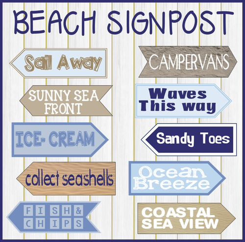 BEACH SIGNPOST - DISPLAY RESOURCES EYFS KS1 KS2 SEASIDE SUMMER COAST ...