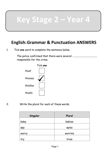 Year 4 Grammar Assessment Answers | Teaching Resources