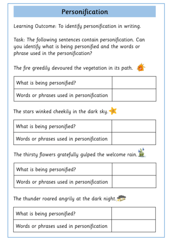 Personification, Alliteration, Similes and Metaphors 47 Worksheets | Teaching Resources