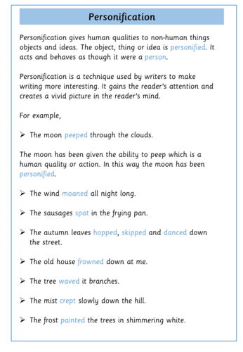 Personification, Alliteration, Similes and Metaphors | Teaching Resources