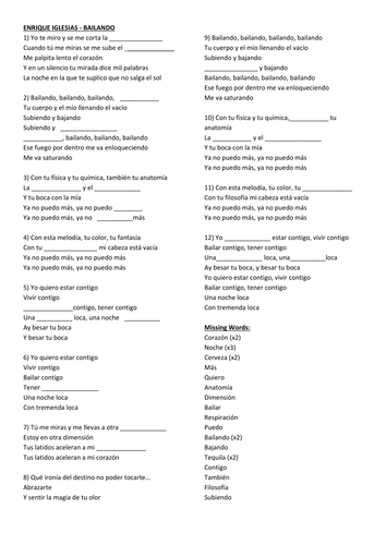 La Musica Espanola - Spanish Music Culture and Song Gapfill | Teaching ...