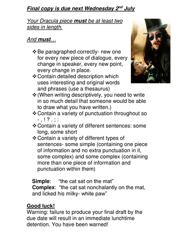 Dracula by Bram Stoker GCSE Descriptive Writing Assignment and ...